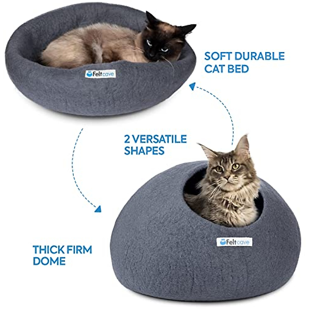 Feltcave Large Cat Cave Bed - Cute Cat Bed Cave Handcrafted from Flawless Merino Wool - Snuggly Cat Caves for Indoor Cats - Respected as The Premium Wool Cat Cave (Grey)