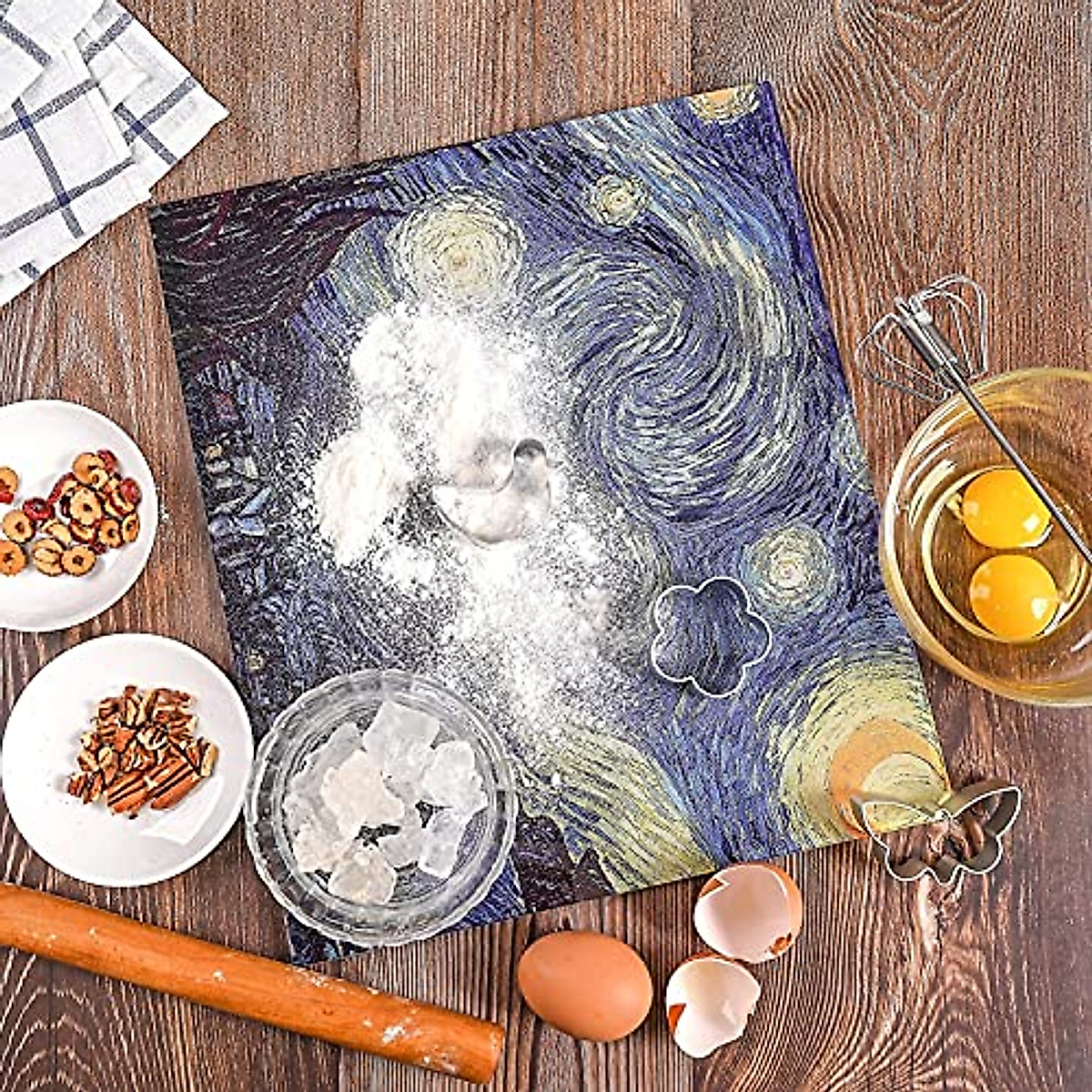 Menesia Tempered Glass Cutting Board for Kitchen, Van Gogh Design Blue Starry, Large Heat Resistant Cutting Boards, Dishwasher Safe Chopping Board(Large 12x14inch)