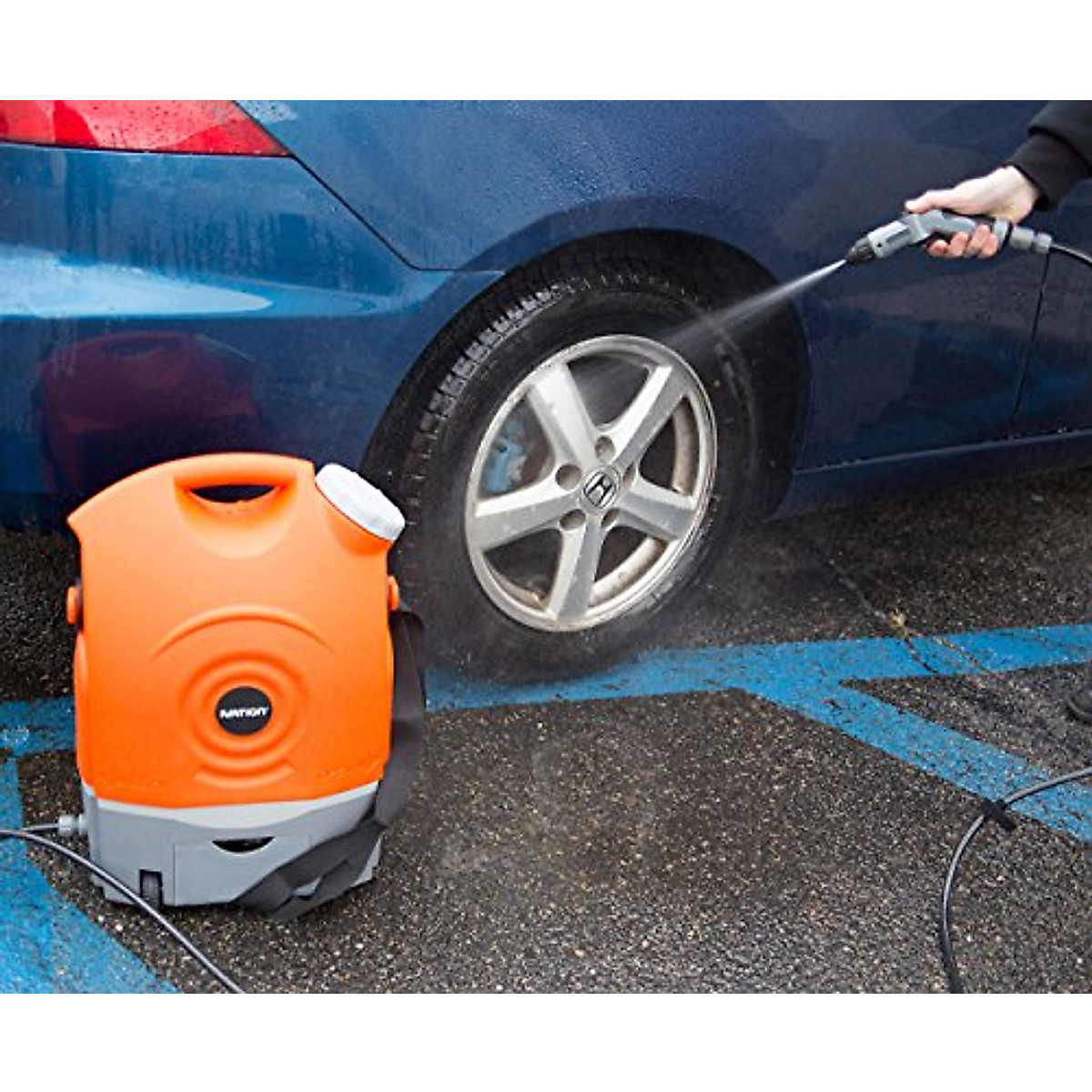 Ivation Multipurpose Portable Spray Washer w/ Water Tank - Runs on Built-in Rechargeable Battery, Home Plug and 12v Car Plug - Integrated Roller Wheels