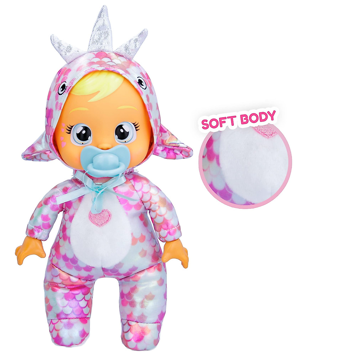 Cry Babies Tiny Cuddles Dinos Stella- 9" Baby Dolls, Cries Real Tears, Dinosaur Metallic Themed Pajamas