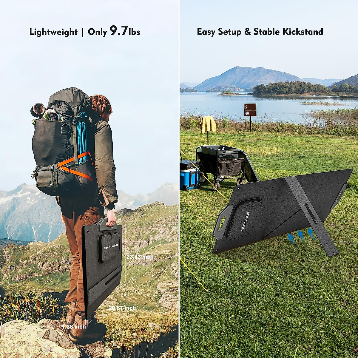 STORCUBE-100W-Portable-Solar-Panel for Power Station Generator, IP67 Waterproof Solar Cell Solar Charger with High-Efficiency Battery Charger for Outdoor Camping Van RV Trip