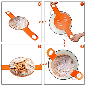 Dongzhur 2 Pieces Silicone Baking Mat for Dutch Oven Bread Baking - Long Handles for Gentler, Safer & Easier Transfer of Dough - Easy to Clean