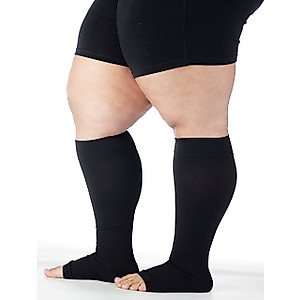 Mojo Compression Socks for Women and Men 20-30 mmHg - Extra Wide Calf Medical Compression Stockings Open Toe for Swelling, Lymphedema, Travel - Black, 6X-Large - AB211