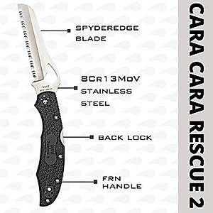 Byrd Cara Cara 2 Rescue Lightweight Knife with 3.88" Stainless Steel Sheepfoot Blade and High Performance Black FRN Handle - SpyderEdge - BY17SBK2