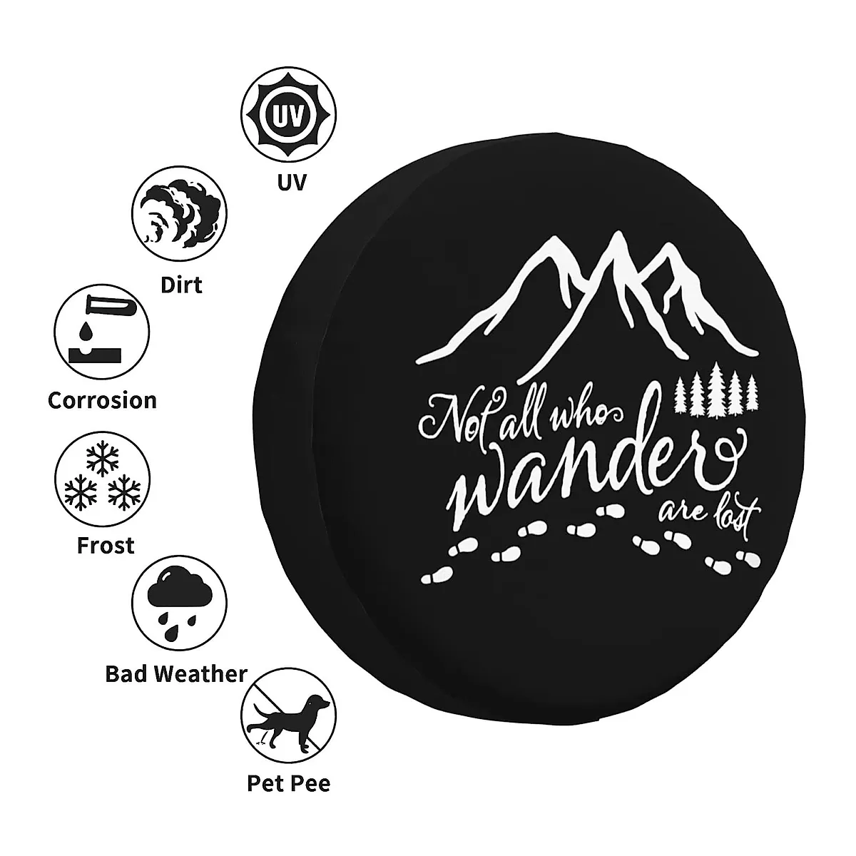 Not All Who Wander are Lost Spare Tire Cover Universal Wheel Cover Waterproof Dust-Proof Tire Protectors Fits for Wrangler Trailer RV SUV and Many Vehicles