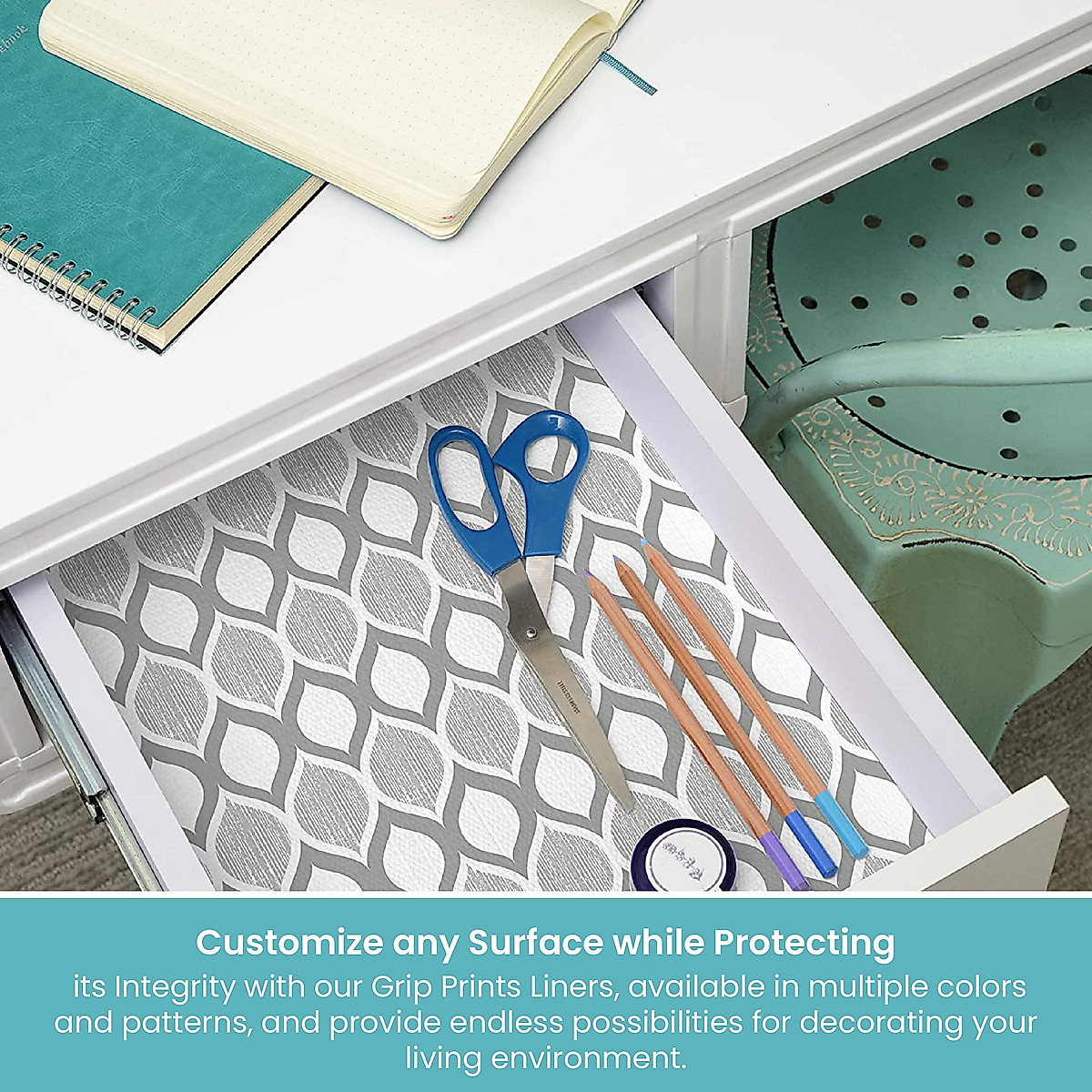 Con-Tact Brand Grip Prints Durable Adhesive Non-Slip Shelf and Drawer Liner, 18" x 4', Savoy Stone