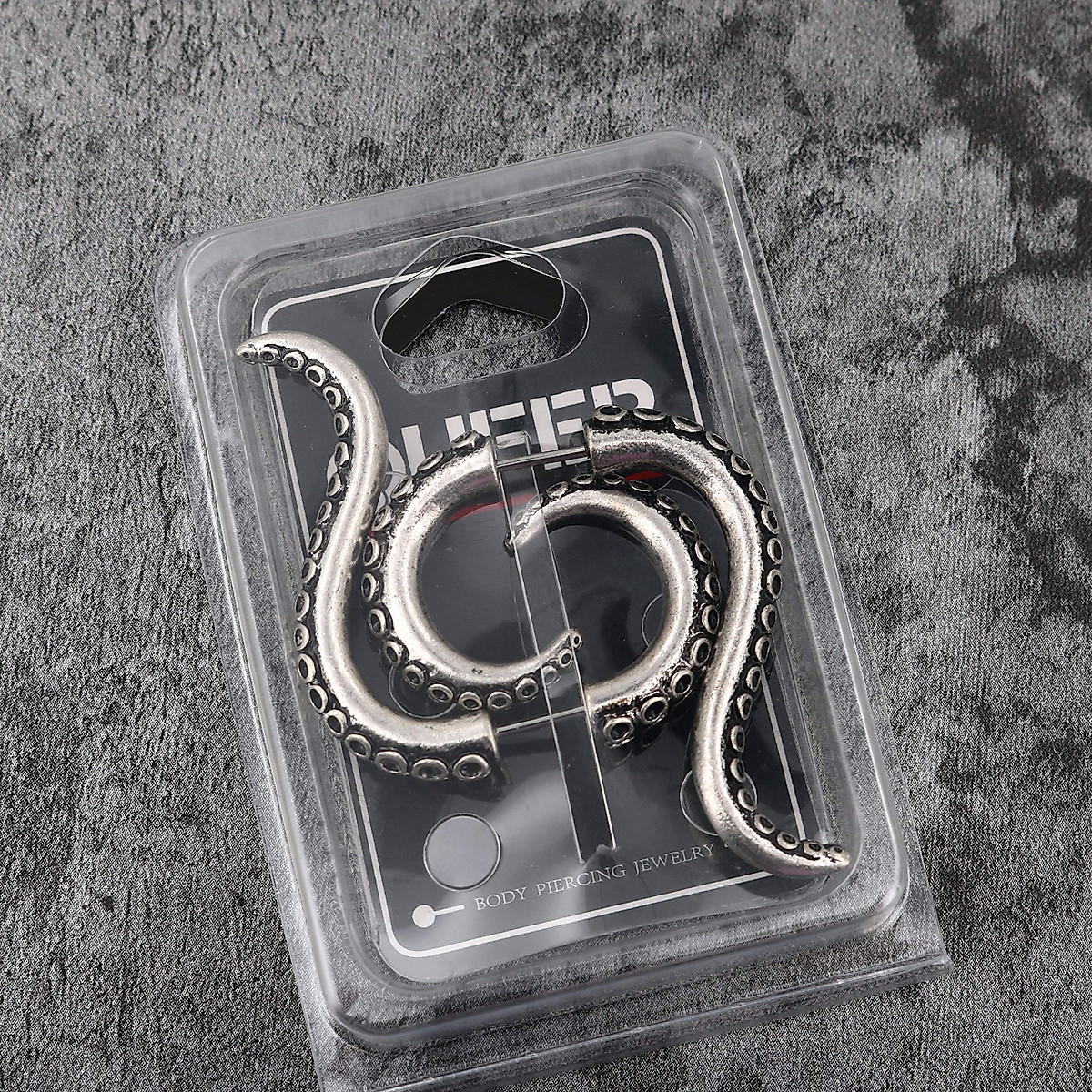 OUFER 2PCS 18G Stainless Steel Octopus Earrings Fake Spiral Tapers Fake Gauges Faux Plug Taper