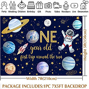 Avezano Boy First Trip Around The Sun Birthday Backdrop Outer Space One Year Old Birthday Background Decorations Solar System First Birthday Party Banner Supplies(7x5ft)