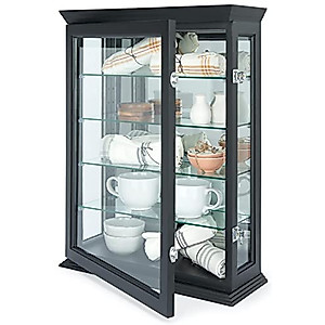 Displays2go 21" Countertop/Wall Mount Display Case, Adjustable Shelves, Locking - Black (DCC2128BK2)
