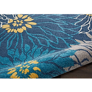 Nourison Passion Blue 8' x 10' Area-Rug, Floral, Farmhouse, Easy-Cleaning, Non Shedding, Bed Room, Living Room, Dining Room, Kitchen (8x10)