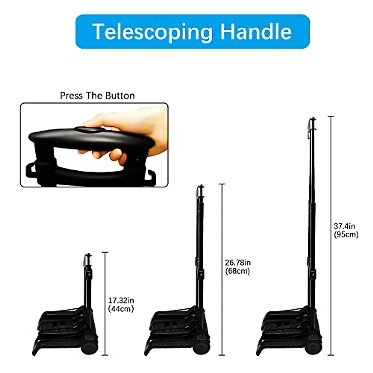 Folding Shopping Cart Utility Rolling Crate Compact Hand Truck Dolly on Wheels with Removable Waterproof Bag Telescoping Handle Heavy Duty 50kg/110lbs for Moving Travel Grocery Laundry Office(Black)