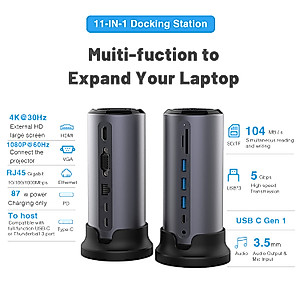 DynTech DYNTECH USB Docking Station, USB C Hub to Dual VGA HDMI Ports. USB Type C hub Dual Monitor. Keyboard and Mouse Adapter for