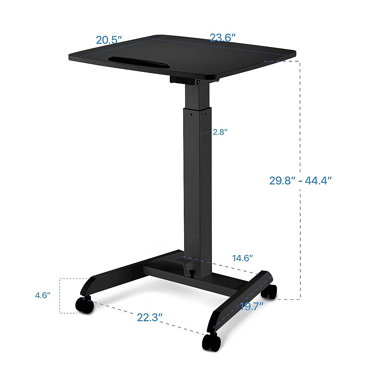 OCOMMO Mobile Podium - Pneumatic Standing Desk with 30 Degree Tilting Top, Adjustable Podium Stand, Lectern Portable with Wheels, Perfect for Lectures, Meetings, and Computer Use, Black
