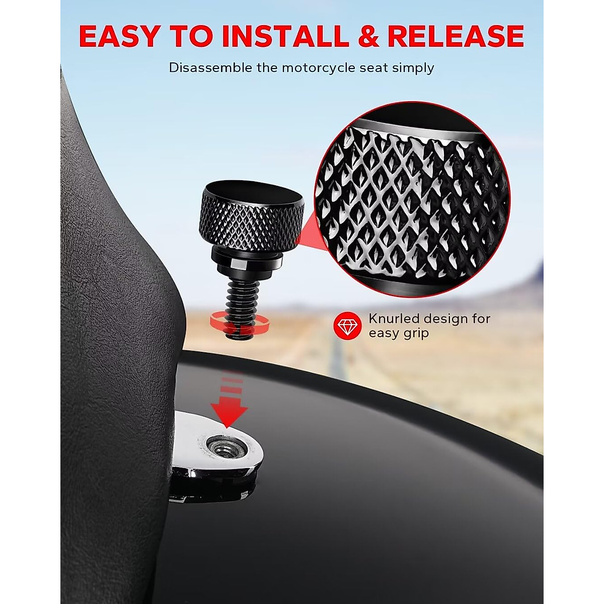 Amazicha Gloss Black 304 Stainless Steel Seat Bolt Screw for Harley Davidson 1996-2024