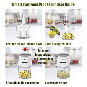 Food Processor - Cordless Mini Food Chopper Electric 200-Watt Small Food Processor & Vegetable Chopper 2.5 Cup 20 Oz Glass Bowl with Scraper for Blending, Mincing and Meal Preparation
