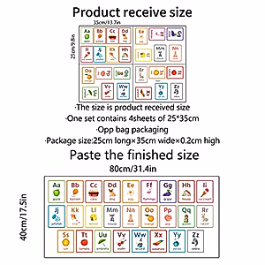 Alphabet Wall Decals Fruits Letter Wall Stickers Animals Alphabet ABC Kids Wall Stickers Peel and Stick Removable Wall Stickers for Kids Nursery Bedroom Living Room Décor