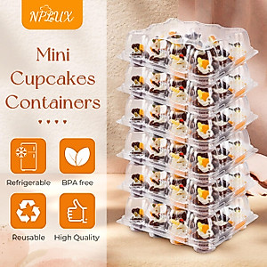 NPLUX 12 Count Mini Cupcake Containers 20 Pack Cupcake Holder with Detachable Tall Dome Lids Mini Plastic Stackable Cupcake Boxes for 240 Cupcakes, BPA Free