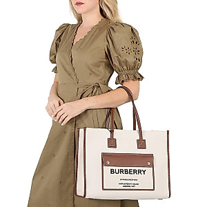 BURBERRY Freya Medium Two-tone Canvas And Leather Tote In Natural/Tan