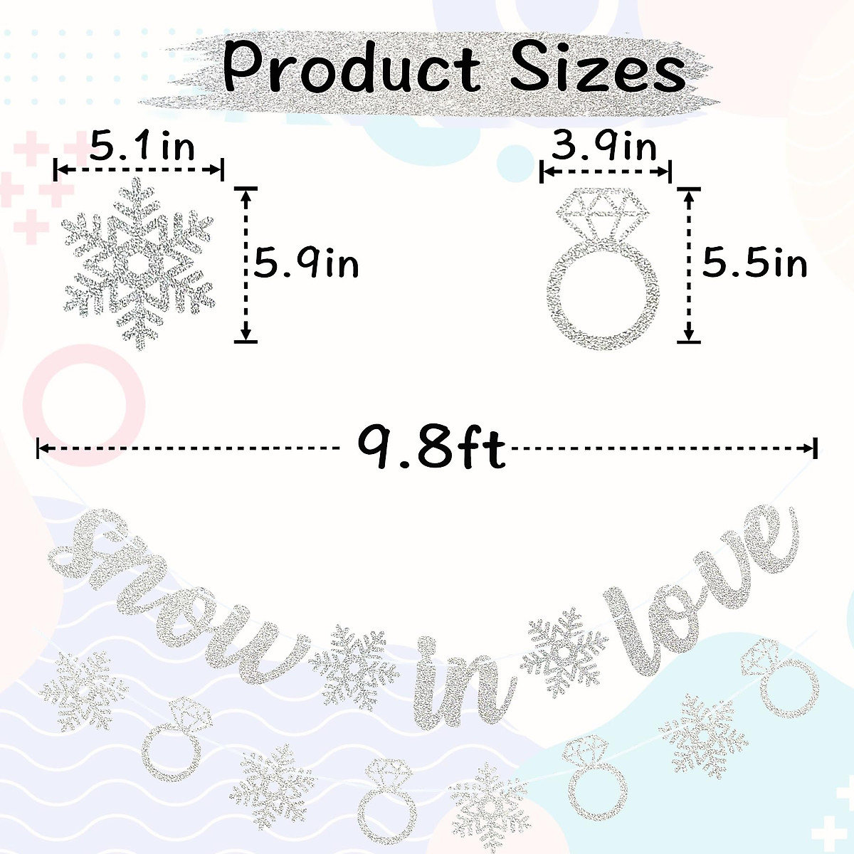 VILIFEVER 2 Pieces Snow in Love Banner Winter Bridal Shower Decorations, Glitter Silver Snowflake Ring Garland for Winter Snow Theme Wedding Engagement Party Decorations