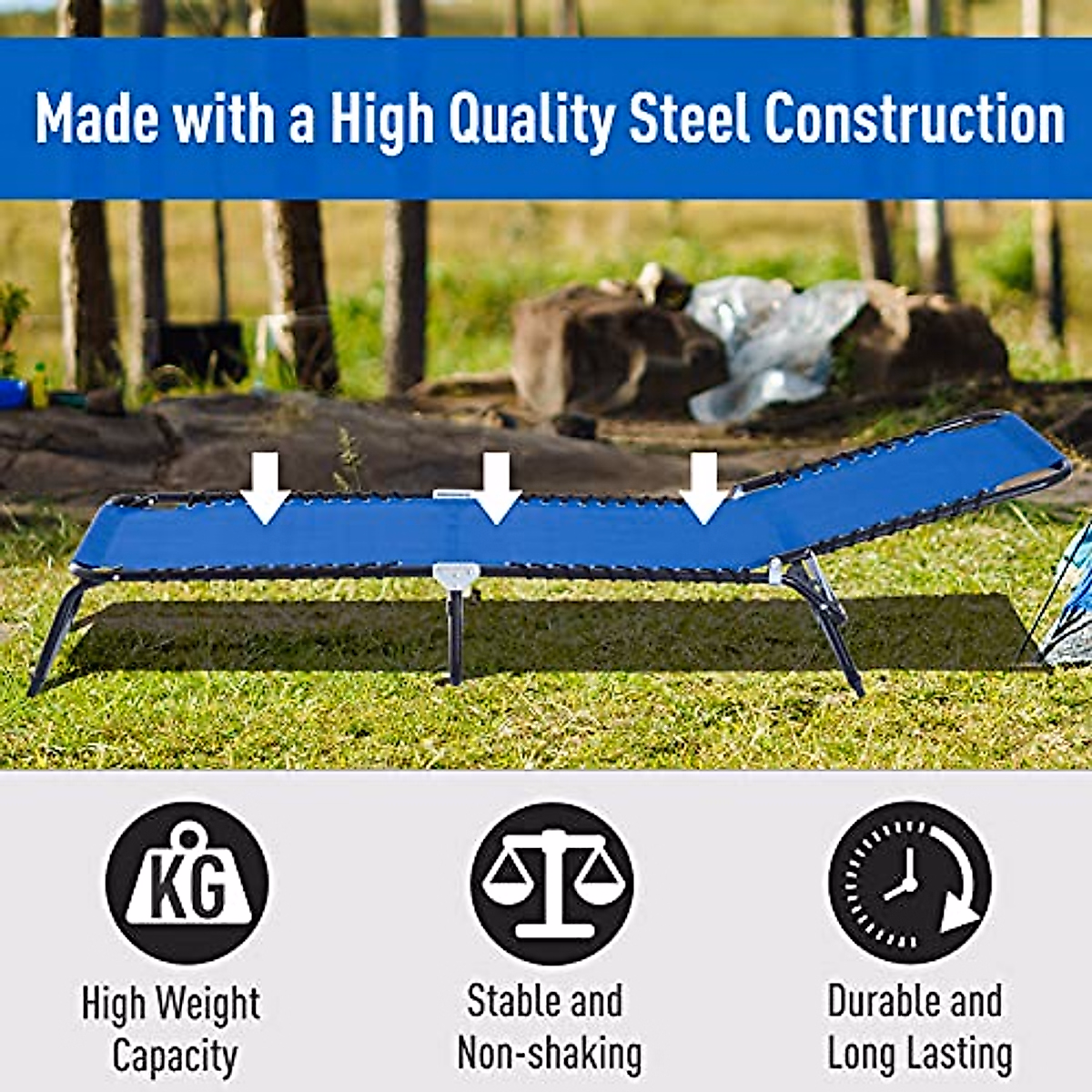 Outsunny Folding Chaise Lounge Pool Chairs, Outdoor Sun Tanning Chairs, Folding, Reclining Back, Steel Frame & Breathable Mesh for Beach, Yard, Patio, Dark Blue