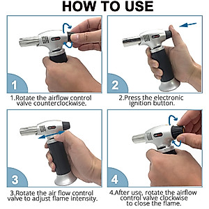 FunOwlet Butane Torch Lighter + Butane Torch Head, Culinary Torches Chef Cooking Professional Adjustable Flame with Reverse Use for Creme, Brulee, BBQ, Baking, Jewelry