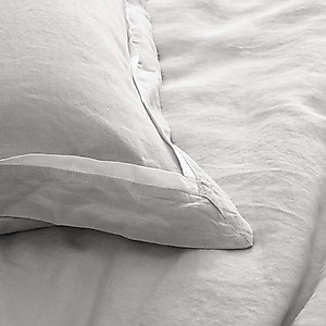 Simple&Opulence 100% Linen Duvet Cover Set Comforter King Size (104" x 92")-3pcs French Washed Flax Textured Soft Bedding with Striped Detail, 1 Duvet Cover and 2 Pillowcases (Grey)