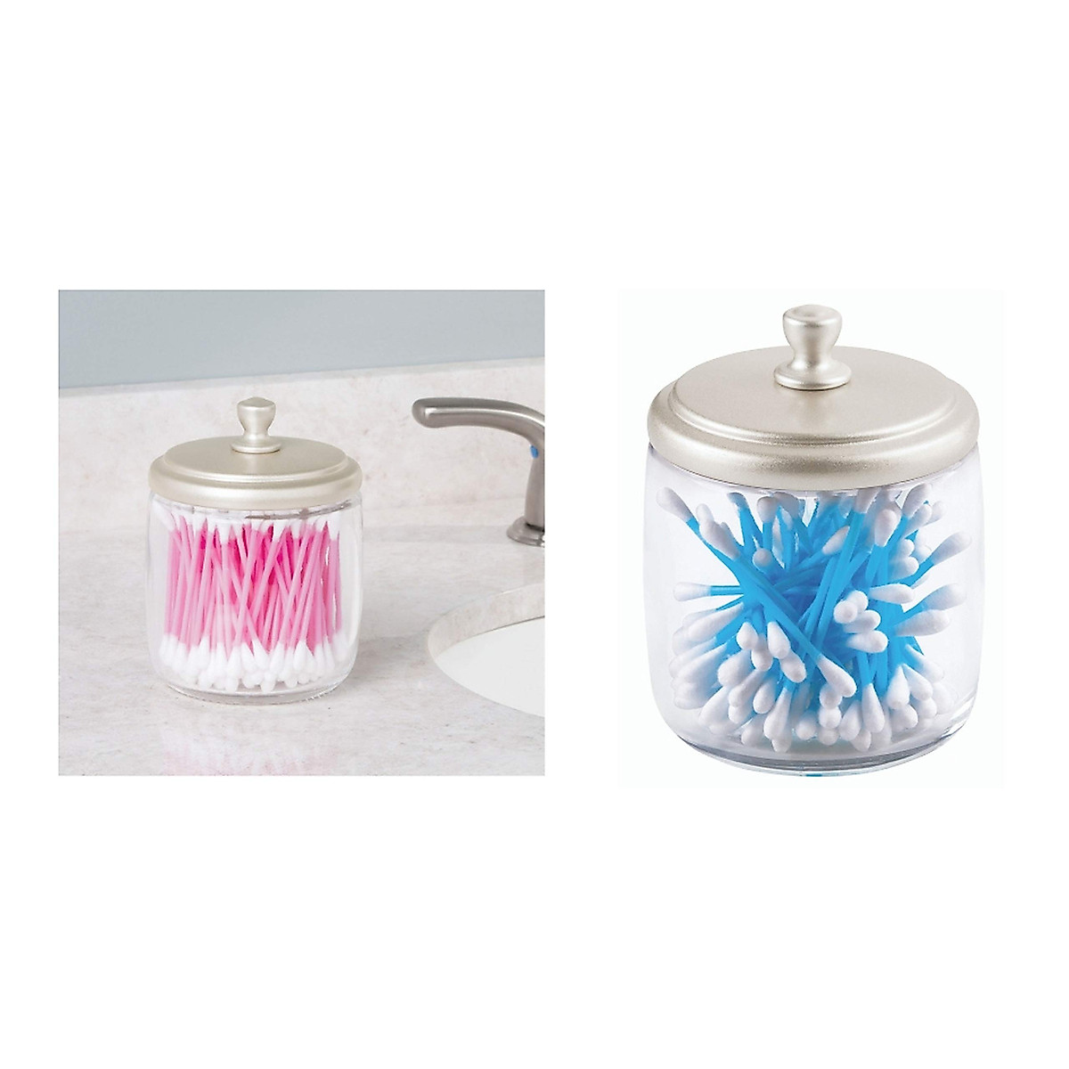 InterDesign Hamilton Bathroom Vanity Glass Canister Jar for Cotton Balls, Swabs, Cosmetic Pads - Clear/Satin