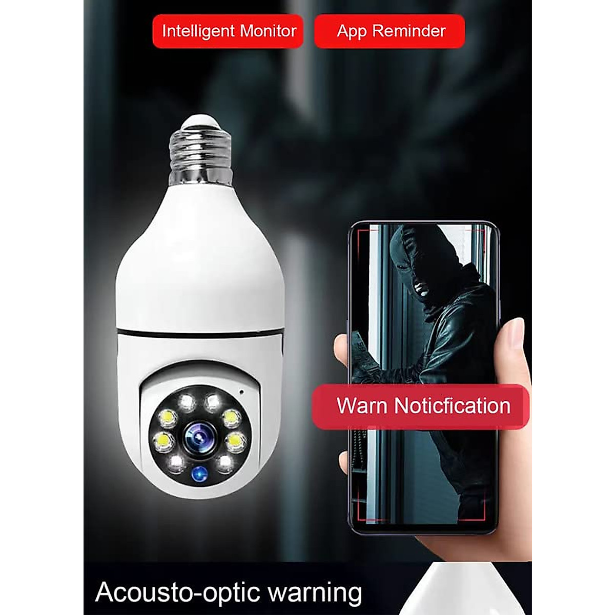 2022 New Light Bulb Camera, Wireless WiFi Full HD 5MP Security Light Bulb Camera, 360 Panoramic IP Camera, 1080P 2.4GHz Indoor Outdoor WiFi Camera with Real-time Motion Detection, Alerts, Night Vision