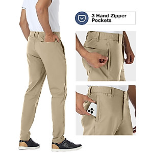 PULI Golf Pants Men Stretch Slim Fit Waterproof Dress Casual Work Hiking Tapered Pants with Pockets Stone,38Wx32L