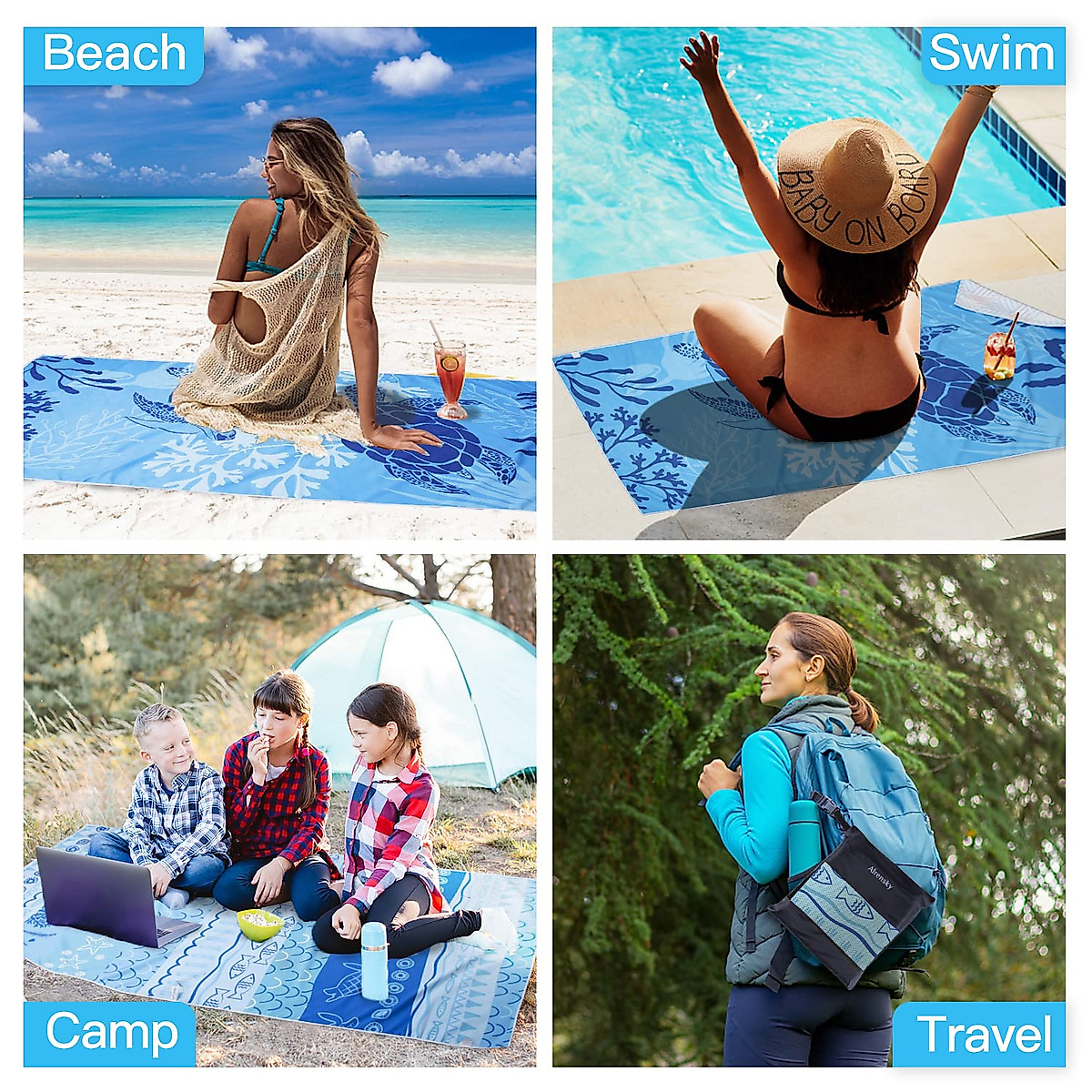 Airensky 2 Pack Microfiber Beach Towel, Oversized Pool Towel 72" x 36", Sand-Free Beach Towel, Quick Drying, Super Absorbent, Soft Breathable