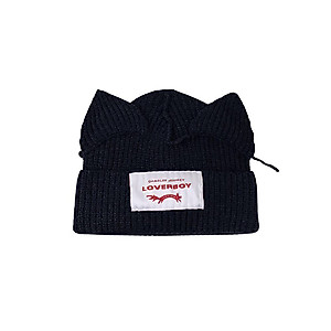 Kpop Knitted Stray Kids Cat Ear Hat HyunJin Leeknow Felix Bangchan Wool Cat Fashion Cute Cap Loverboy Casual Headgear (Black)