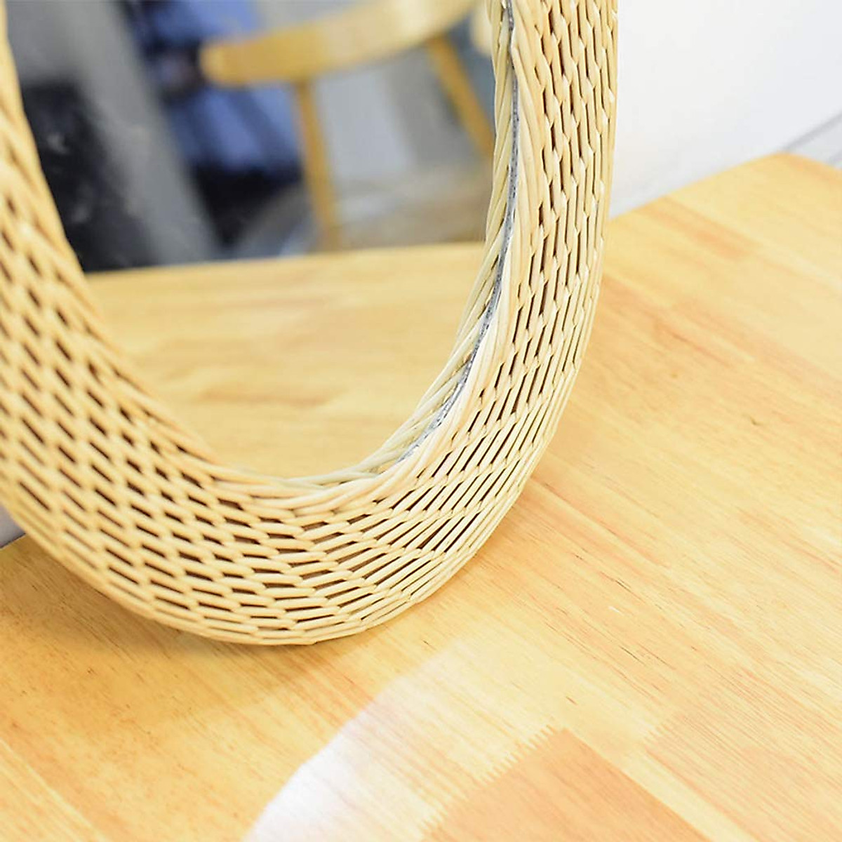 Kingjinglo Rattan Hanging Wall Mirror Innovative Art Decor Oval Dressing Makeup Mirrors