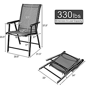 RELAX4LIFE Patio Folding Chairs Set of 4 W/Armrest,High Backrest&Metal Frame Patio Dining Chairs Set for Courtyard, Garden, Poolside Outdoor & Indoor No-Assembly Folding Sling Chairs (4, Gray)