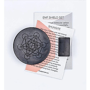 Shungite Plates for Cell Phones, Tablets, Laptops | Shungite Stone Stickers for Electronics with Sacred Geometry – Set of 2, Large Plate with Metatron’s Cube
