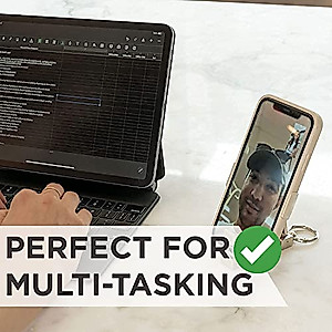 KeySmart BagHang Plus - 2-in-1 Purse Hook for Table & Phone Stand - Bag Holder and Hanger for Table Tops - Keychain Purse Hanger for Desk - Easy to Clip and Strong Grip Carabiner - Stainless Steel