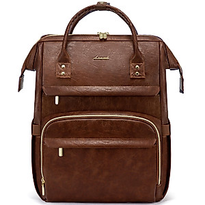 LOVEVOOK Vintage Leather Backpack for Women,15.6 inch Leather Laptop Backpack Women Teacher Nurse Work Travel Backpack Computer Laptop Bags,Professional Backpack Purse Tote Carry On Backpack,Red Brown