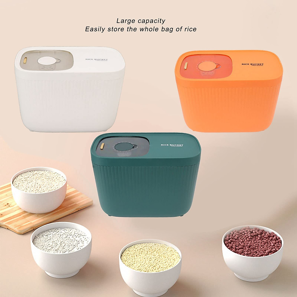 Rice Storage Container, Large Plastic Rice Dispenser Cereal Dispenser, Food Storage Containers with Transpartent Airtight Lids and Rice Bowl for Rice Flour Cereal Bread Pantry (White)