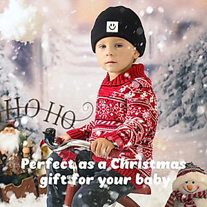 Mepase 3 Pcs Baby Smile Face Beanie Cap Beanie Knit Hats for Toddler Kids Beanie Caps Smile Face Embroidered Soft Winter Hats (US, Age, 6 Months, 36 Months, Black, White and Caramel)