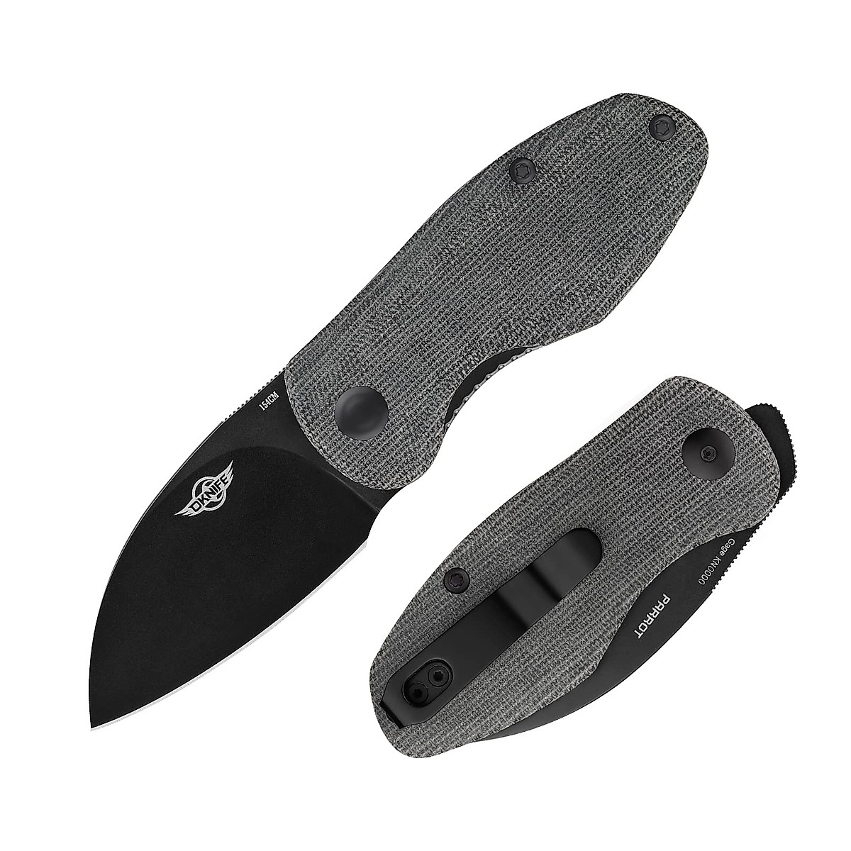OKNIFE Parrot Pocket Knife, Folding EDC Knives with 154CM Stainless Steel Sheepsfoot Blade and Micarta Handle for Outdoor Camping, Survival and Gift for man (Black)