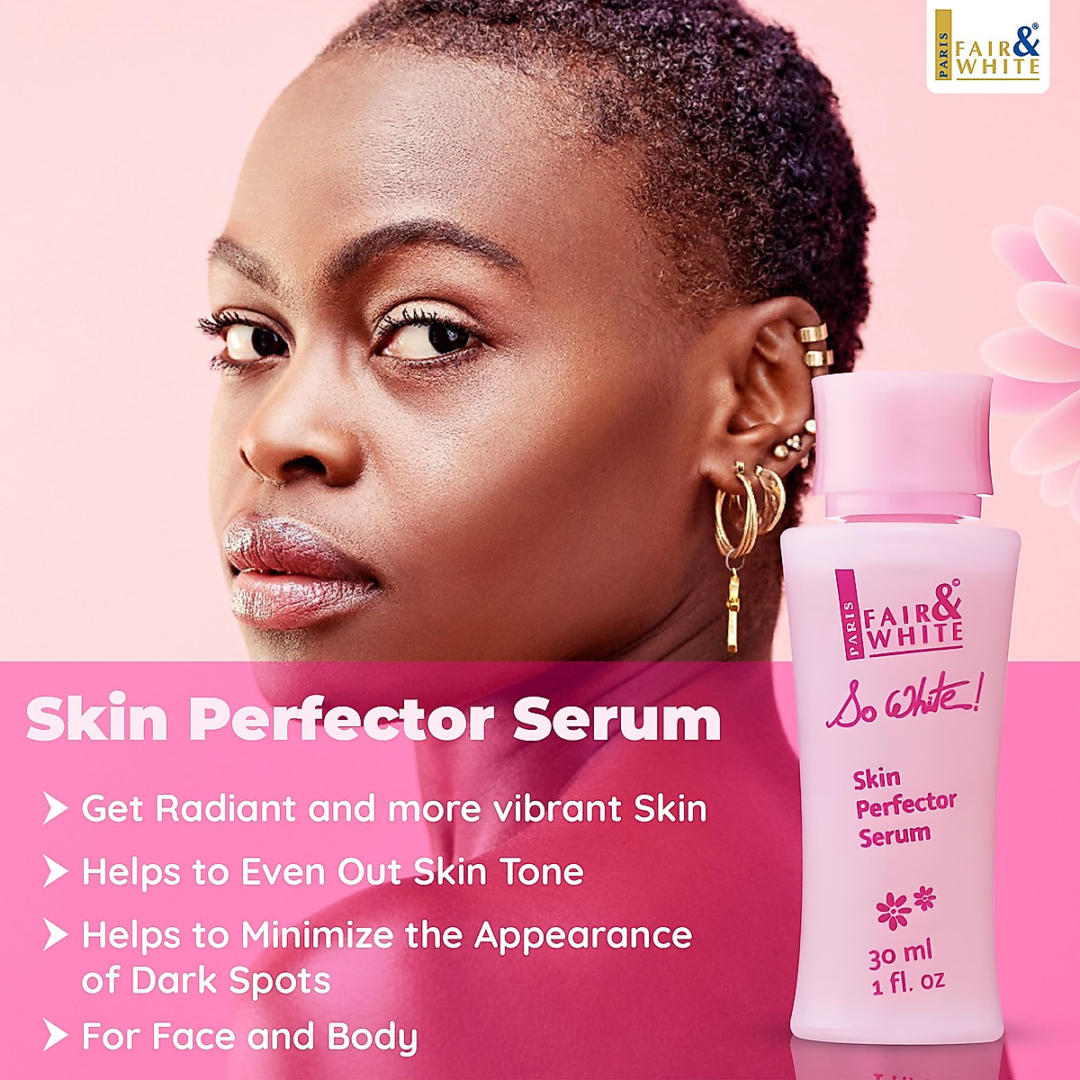 Fair and White So White Skin Brightening Serum 30ml - For Face, Elbows Knees, Feet - with Kojic Acid and Castor Oil