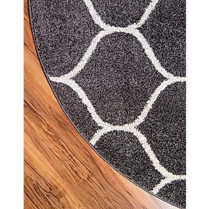 Unique Loom Trellis Frieze Collection Area Rug - Rounded (6' Round, Dark Gray/ Ivory)