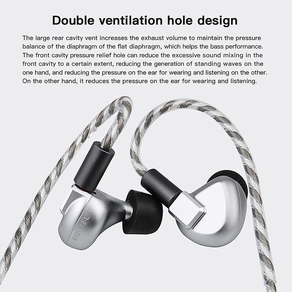 LETSHUOER S12 in-Ear Earphone 14.8mm Planar Magnetic Driver IEMs HiFi Headphone with Silver Plated Monocrystalline Copper Cable 3.5mm Headphones Jack (Grey)