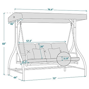 MCombo 3-Seat Outdoor Patio Swing Chair, Adjustable Backrest and Canopy, Porch Swing Glider Chair, w/Cushions and Pillows, 4068 (Green)