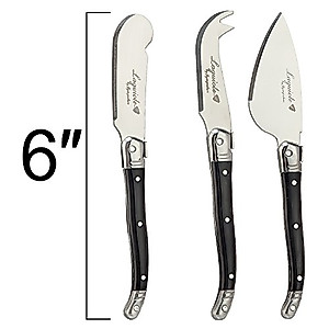 Laguiole By FlyingColors Butter Knife Spreader Cheese Knife Set, with Wooden Gift Holder, 3 Pieces (Black)