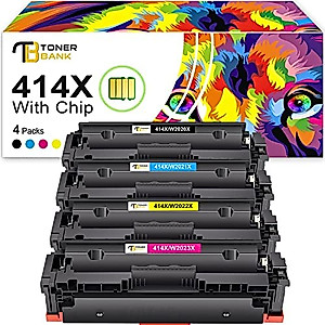 Toner Bank 414A 414X Toner Cartridge (with Chip) Compatible Replacement for HP 414X 414A W2020X Color Laserjet Pro MFP M479fdw M454dw M454dn M479fdn Printer Ink (Black Cyan Magenta Yellow, 4-Pack)