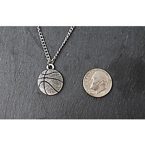 Personalized Basketball Charm Pendant in Silver Plated Pewter on Stainless Steel Curb Chain. Boy’s Necklace. Boys Necklace. Basketball Gift