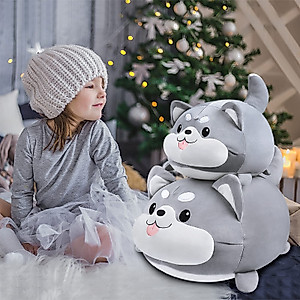 Auspicious beginning Husky Stuffed Animal Throw Pillow, Huskies Chubby Anime Plush Pillow Kawaii Plush Stuff Animal Cute Plushie Stuffed Dog Plush