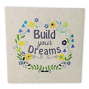 Build your Dreams - Embroidered Stretched Canvas - Flower Wreath