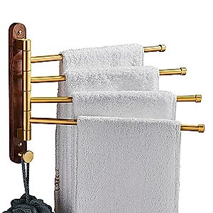 Heated Towel Rack, Towel Holders for Bathrooms Towel Rack Gold Swivel Towel Bar Set Wall Towel Rail Space Aluminum 4-Arm Towel Ring for Bathroom, Kitchen ，Electric Towel Warmer