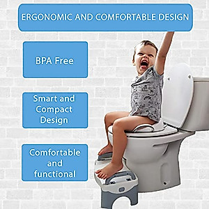 BISOO Potty Training Toilet Seat - Children WC Adapter - Baby Toilet Reducer - Safe and Comfortable - Compact and Portable Size - Includes Hanging Hook (Blue)
